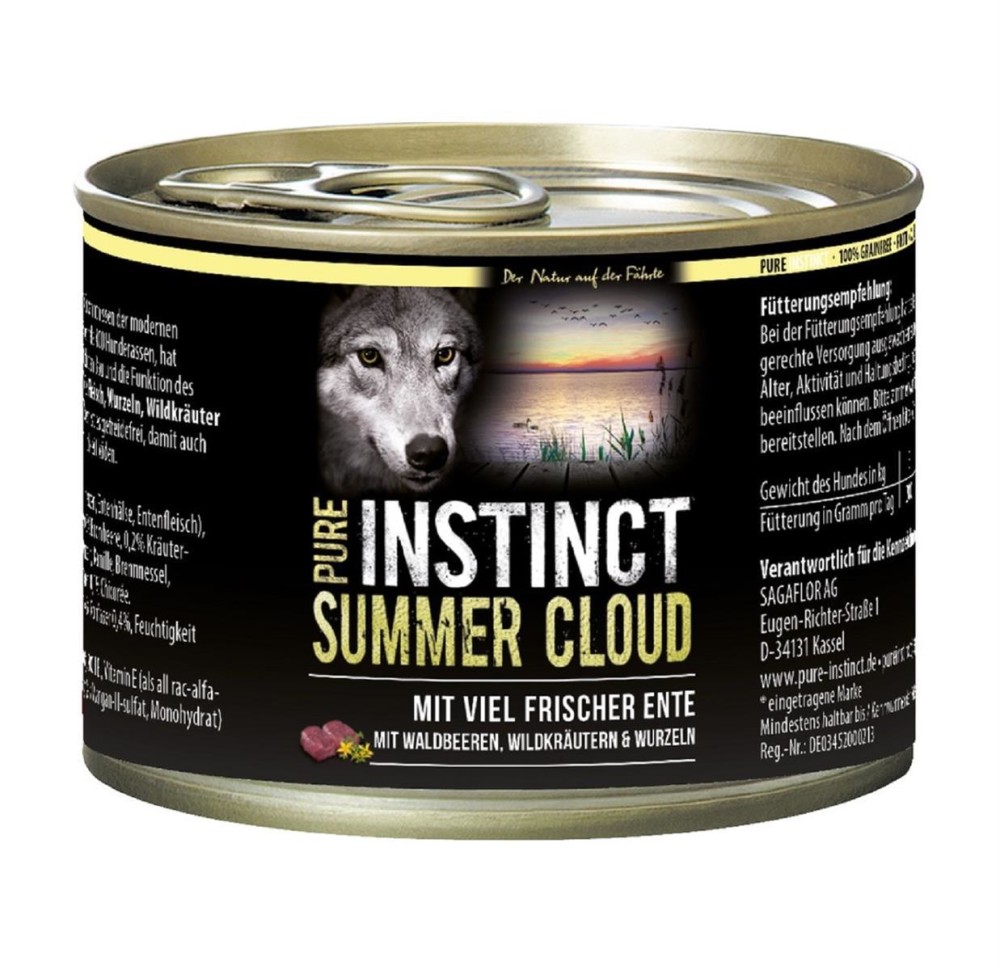 PURE INSTINCT Nassfutter SUMMER CLOUD Ente Dose für Hunde - futtersch ...